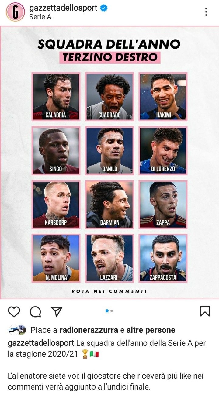 Serie A, Hakimi e Darmian in lizza per miglior terzino destro dell'anno